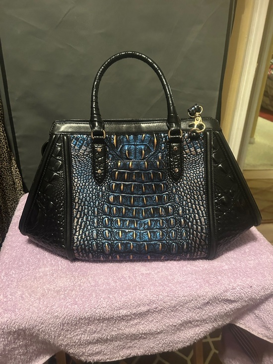 Brahmin | Bags | Brahmin Black And Blue Crocembossed Satchel | Poshmark